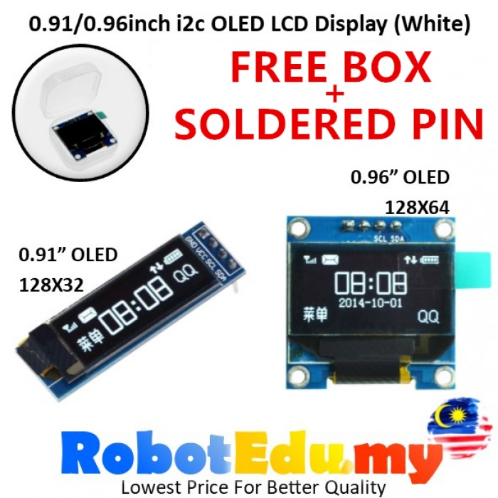 0.91" / 0.96" inch 128x32 128x64 I2C IIC OLED LCD LED White Graphic ...
