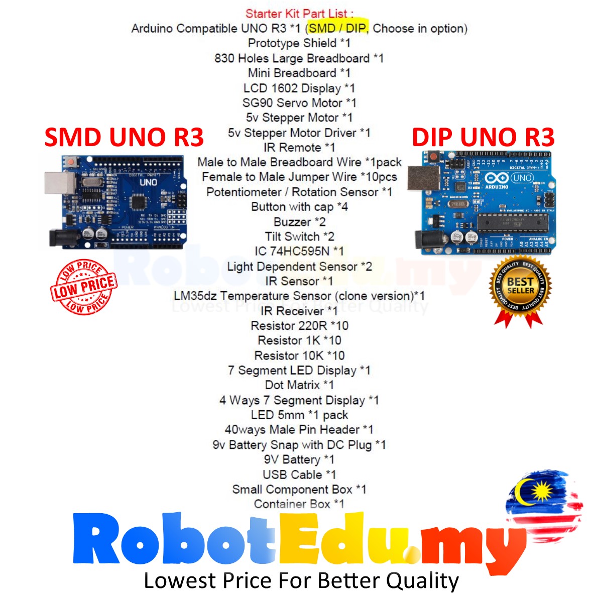 Arduino SMD / DIP UNO R3 Advance Beginner Robotics Electrical Engineering Student Learning ...