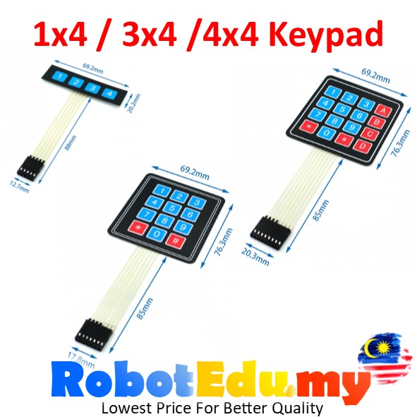 1x4 3x4 4x4 4 12 16 Keypad Keyboard Touch Button Switch Matrix Array Waterproof Membrane Arduino