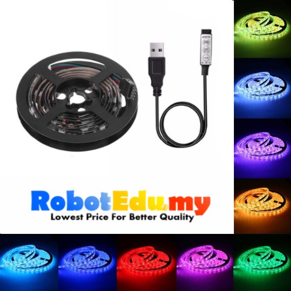 USB 5V RGB 5050 IP65 Waterproof Multi Color RGB LED Strip With 3 ...