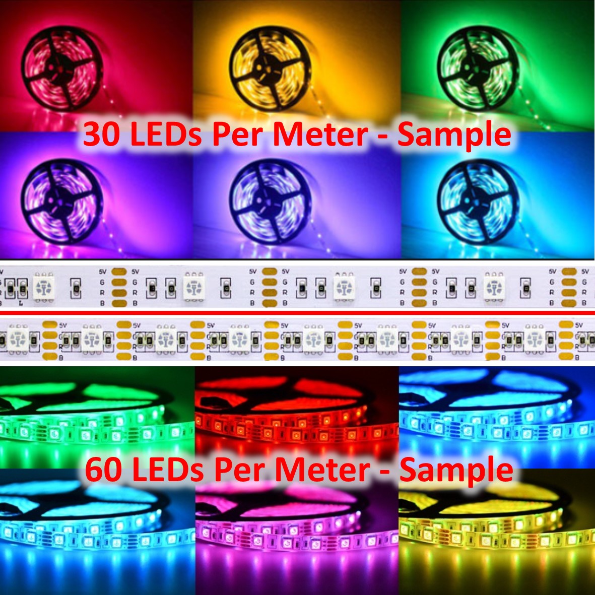 USB 5V RGB 5050 IP65 Waterproof Multi Color RGB LED Strip With 24 ...